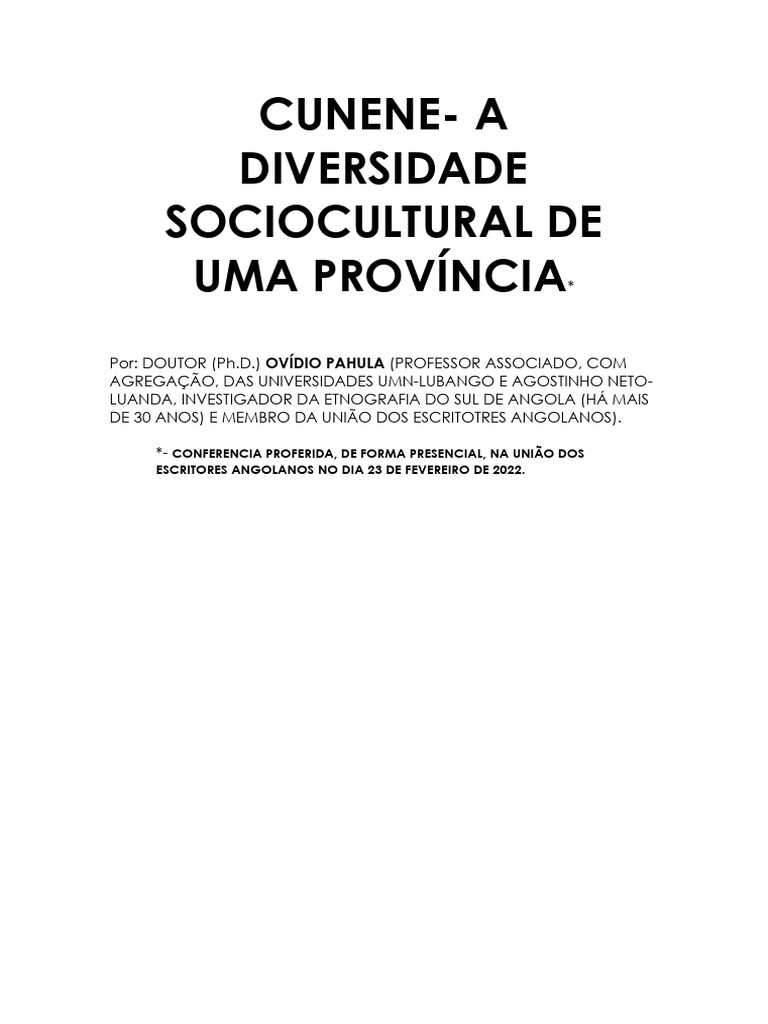 Diversidade Sociocultural do Cunene | PDF | Angola | Namíbia