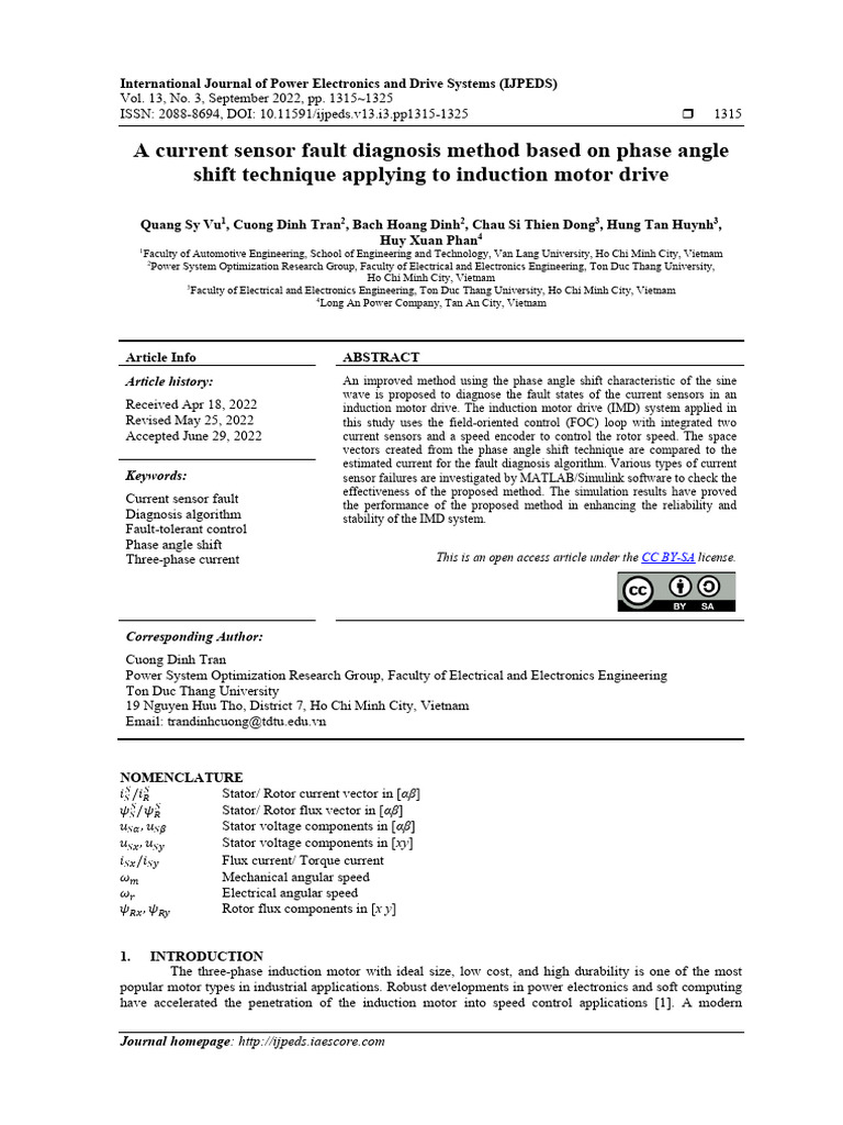 A Current Sensor Fault Diagnosis Method Based On Phase Angle Shift ...