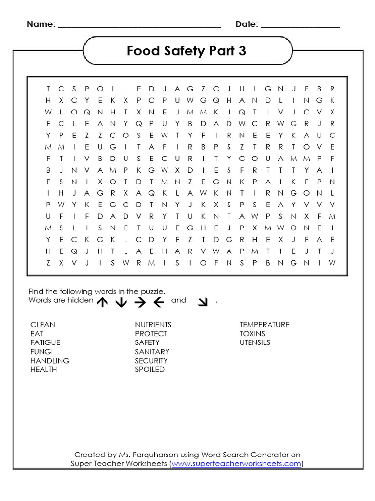 Word Search Puzzle Worksheets - Food - Safety - Part - 3-1 | PDF