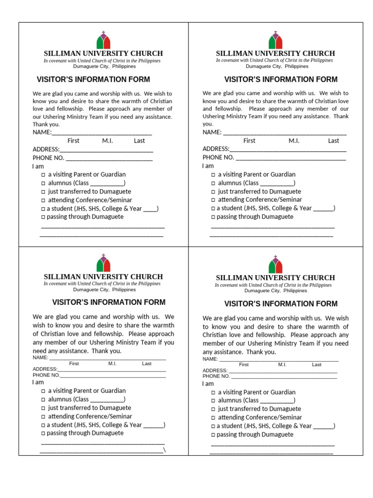 Visitors Information Form 1 | PDF | Protestant Denominational Families ...