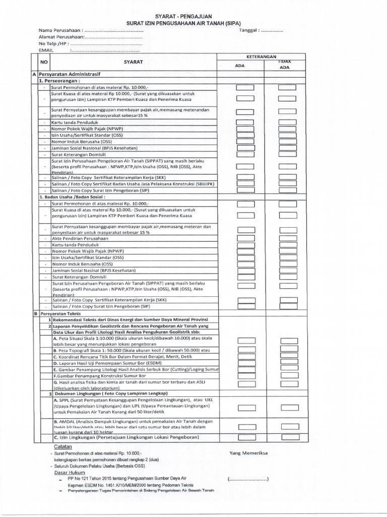 Form SIPA Dan SIP Air Tanah | PDF