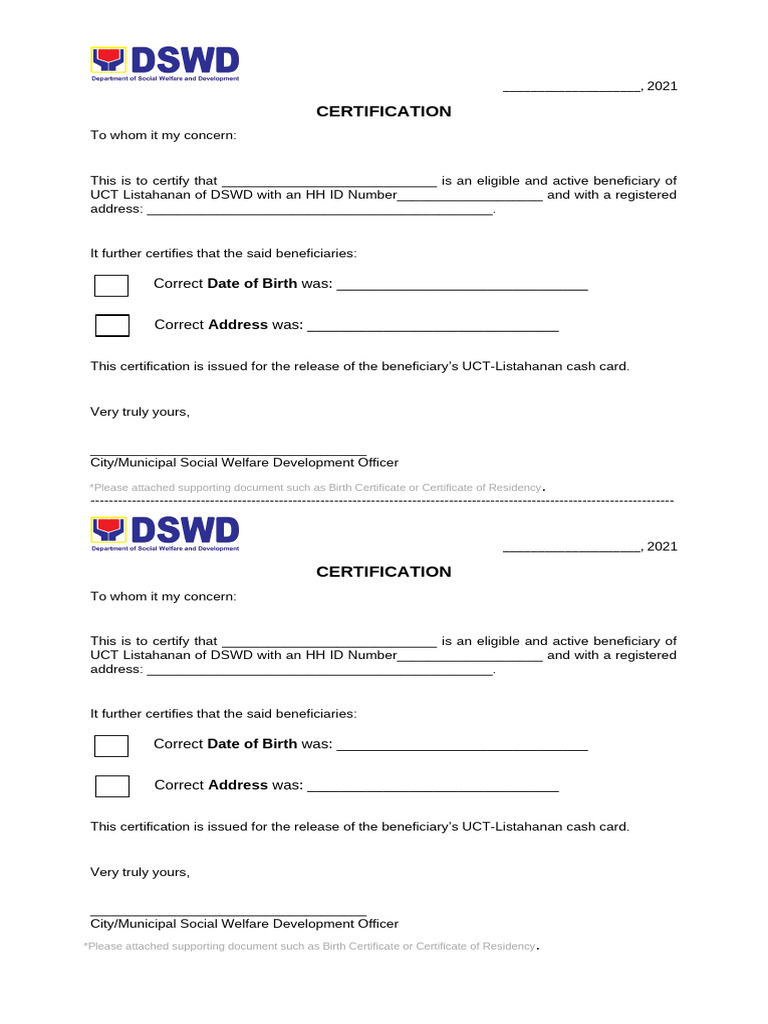 Certification of Wrong Birthdate and Address | PDF