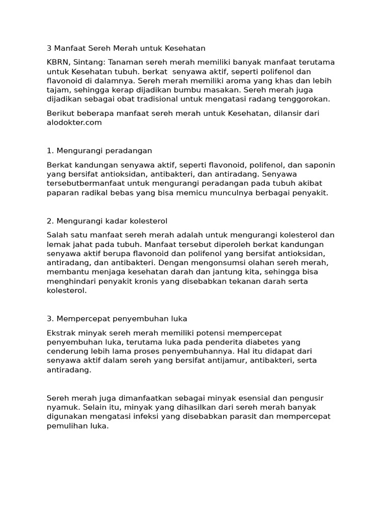 3 Manfaat Sereh Merah Untuk Kesehatan | PDF