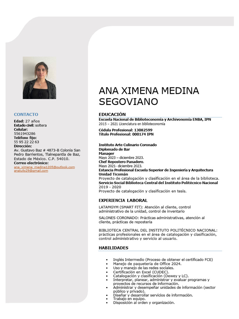 Currículum de Ana Ximena Medina | PDF