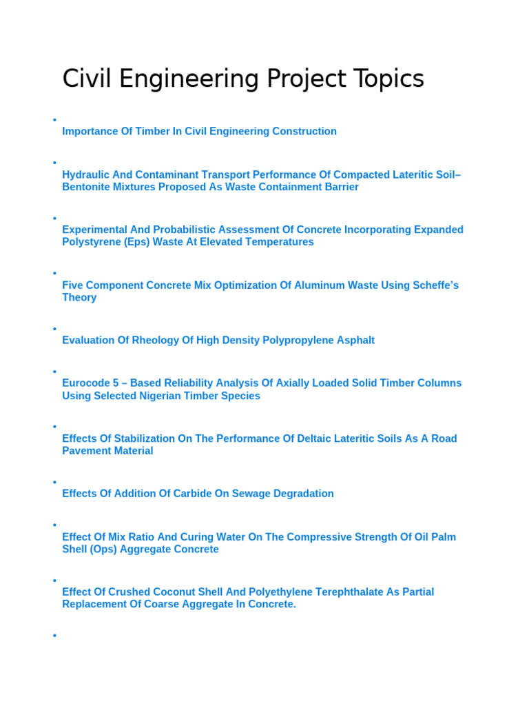 Civil Engineering Project Topics | PDF | Concrete | Road Surface