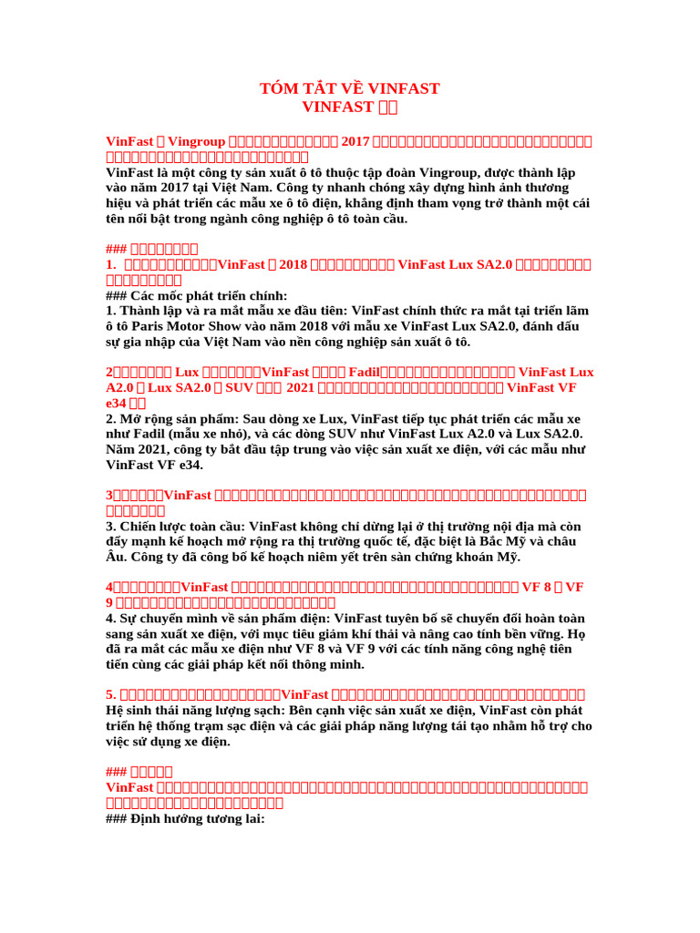 TÓM TẮT VỀ VINFAST | PDF