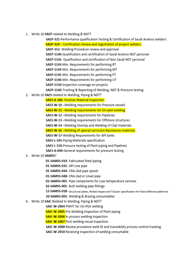 1) Aramco Welding Inspector Questionnaire 001 | PDF | Welding ...