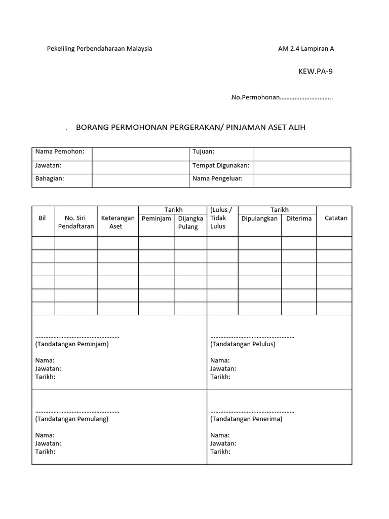 6.-BORANG-PERMOHONAN-PERGERAKAN-ASET-KEW.PA-9 | PDF