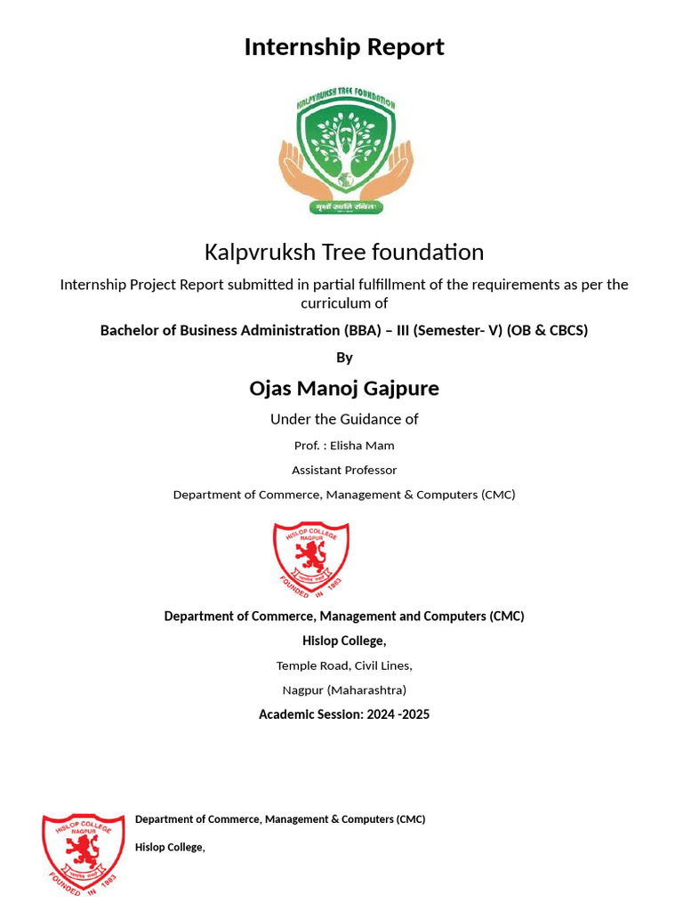 BBA Internship Report at Kalpvruksh Foundation | PDF | Non Governmental ...