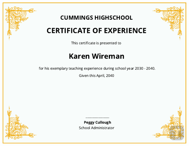 Teaching Experience Certificate 2030-40 | PDF