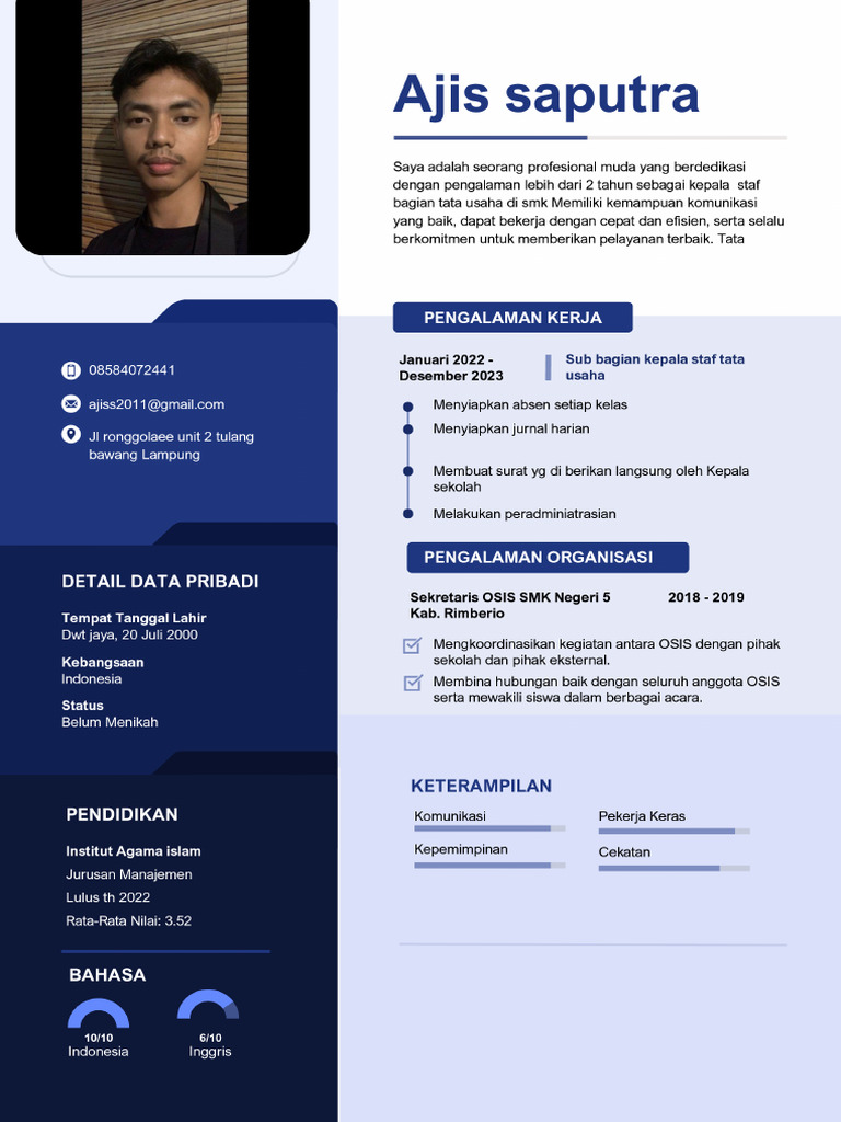 Biru Modern Dan Formal Resume CV Karyawan - 20250103 - 053550 - 0000 | PDF