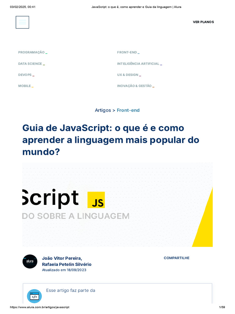 JavaScript - o Que É, Como Aprender e Guia Da Linguagem - Alura | PDF | Script Java | Linguagem ...