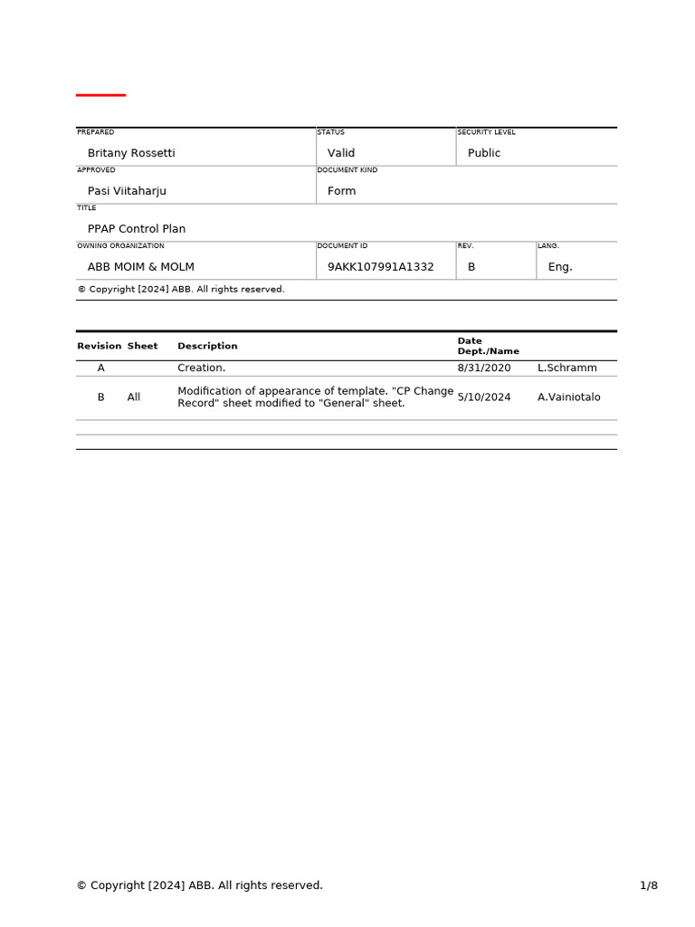 PPAP Control Plan | PDF | Engineering Tolerance | System