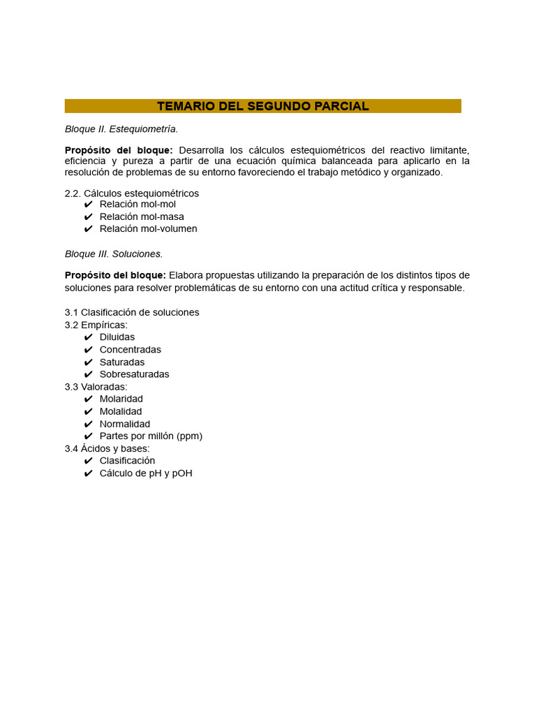 TSQ! - Temario Del Segundo Parcial | PDF | Ph | Solubilidad