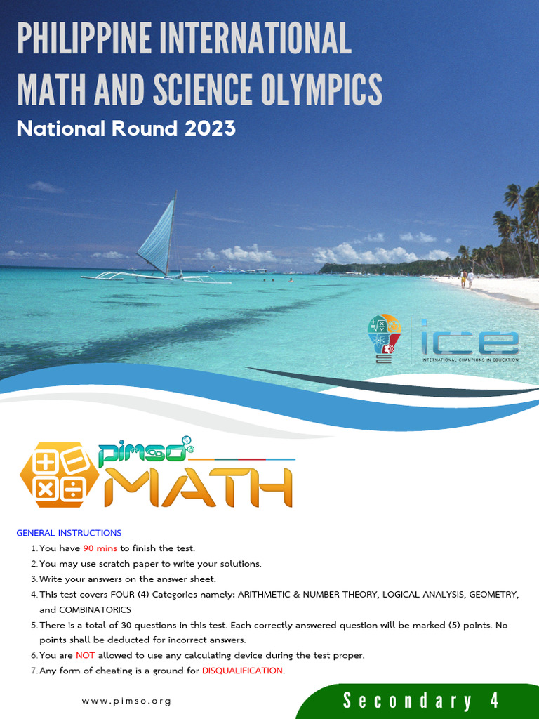 S.4 - PIMSO 2023 NR - Math | PDF | Triangle | Circle