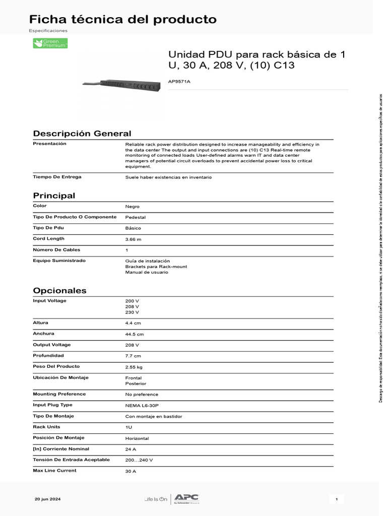 APC_NetShelter-Basic-Rack-PDUs_AP9571A (1) | PDF | Cantidad ...