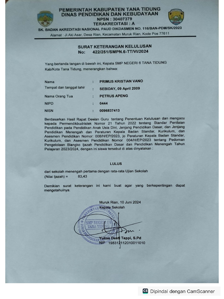 SURAT KETERANGAN LULUS | PDF