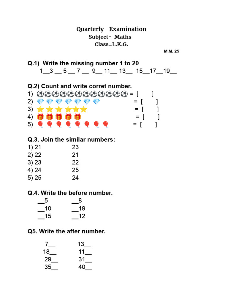 Maths Paper LKG | PDF