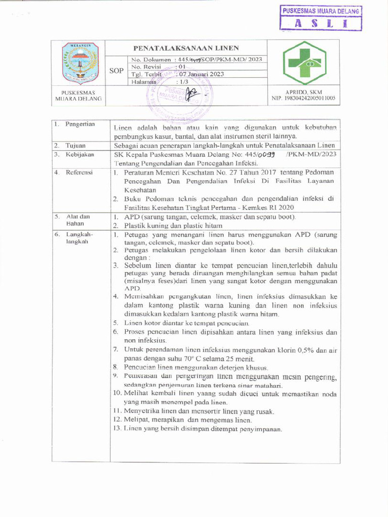 3. SOP Penatalaksanaan Linen | PDF