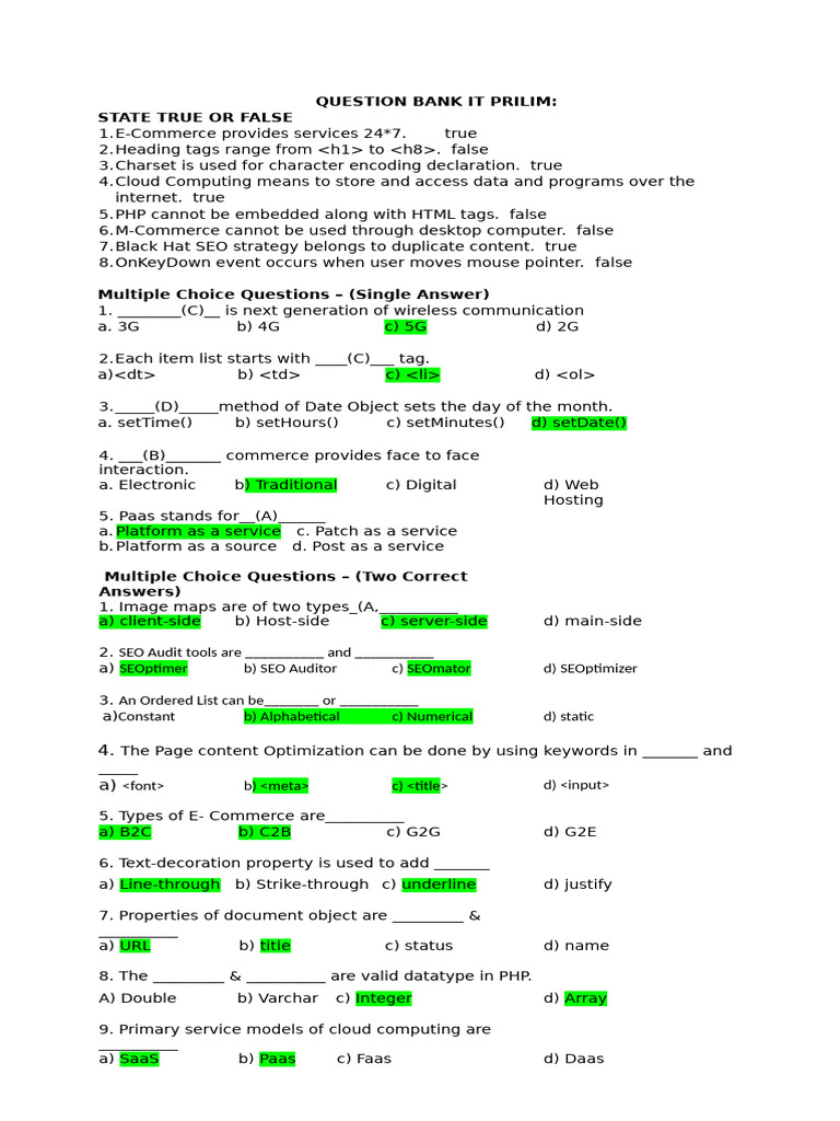 It Question Bank Prilims | PDF | Search Engine Optimization | Php