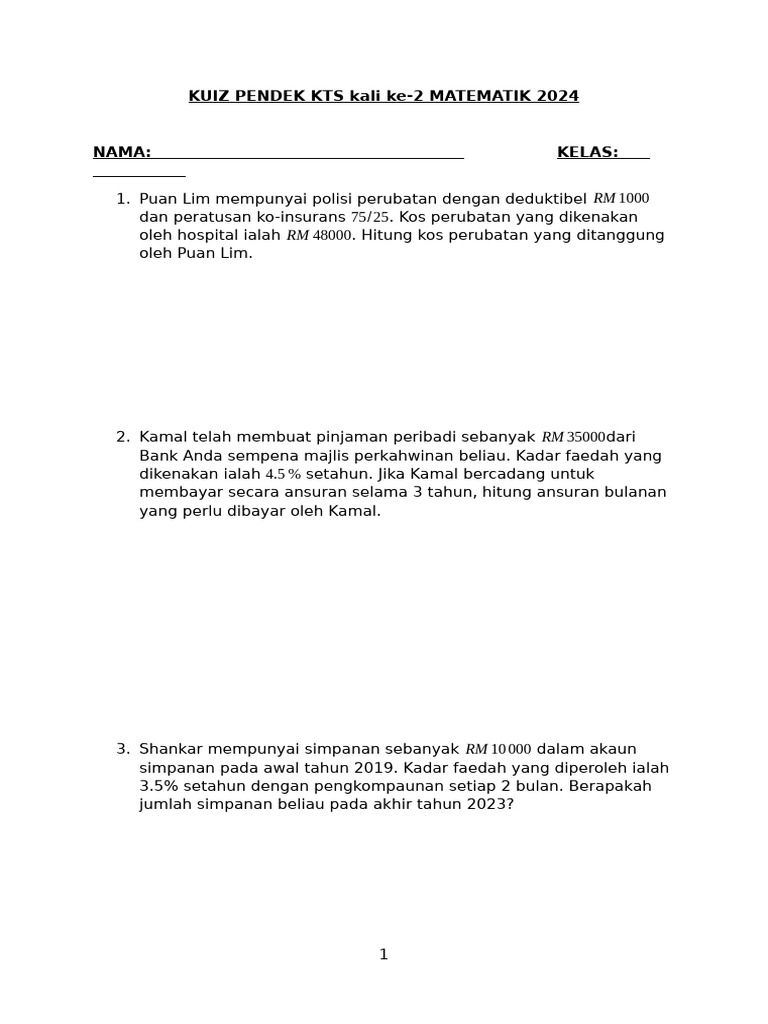 KUIZ PENDEK KTS _1 | PDF