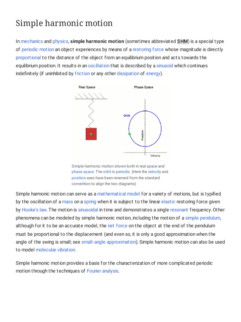 Simple Harmonic Motion - Wikipedia | PDF | Mechanics | Physics