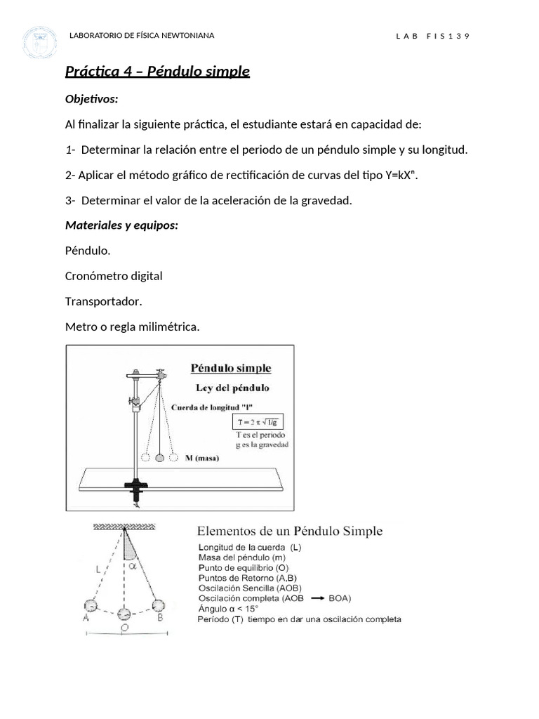 Práctica 4 - Péndulo Simple | PDF | Péndulo | Física