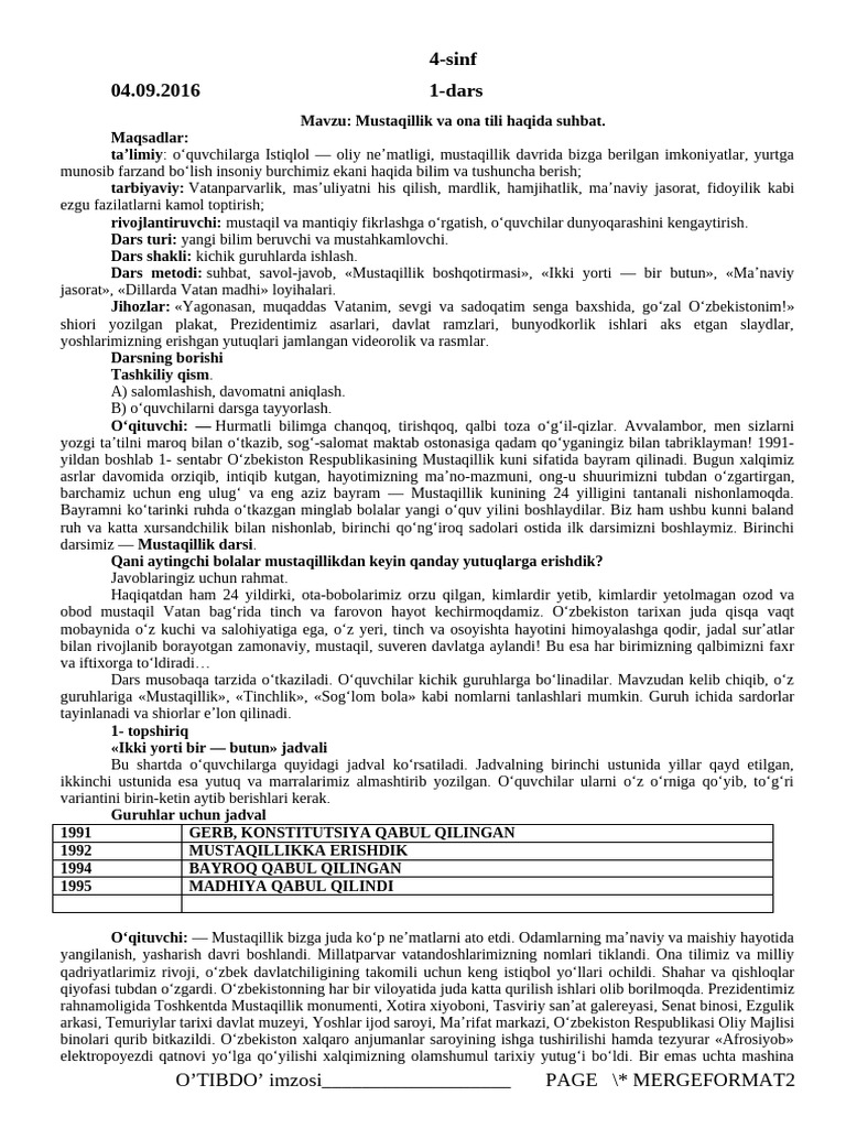 4 Sinf Ona Tili 1536590792 | PDF