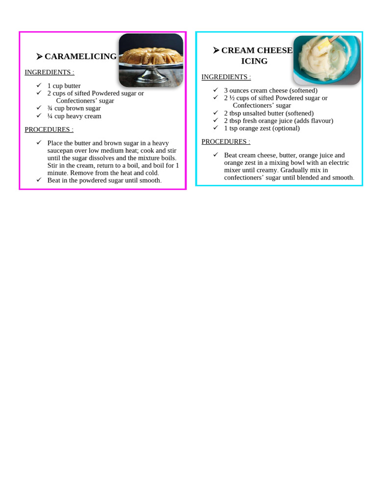 Ingredients and Procedure | PDF | Icing (Food) | Butter