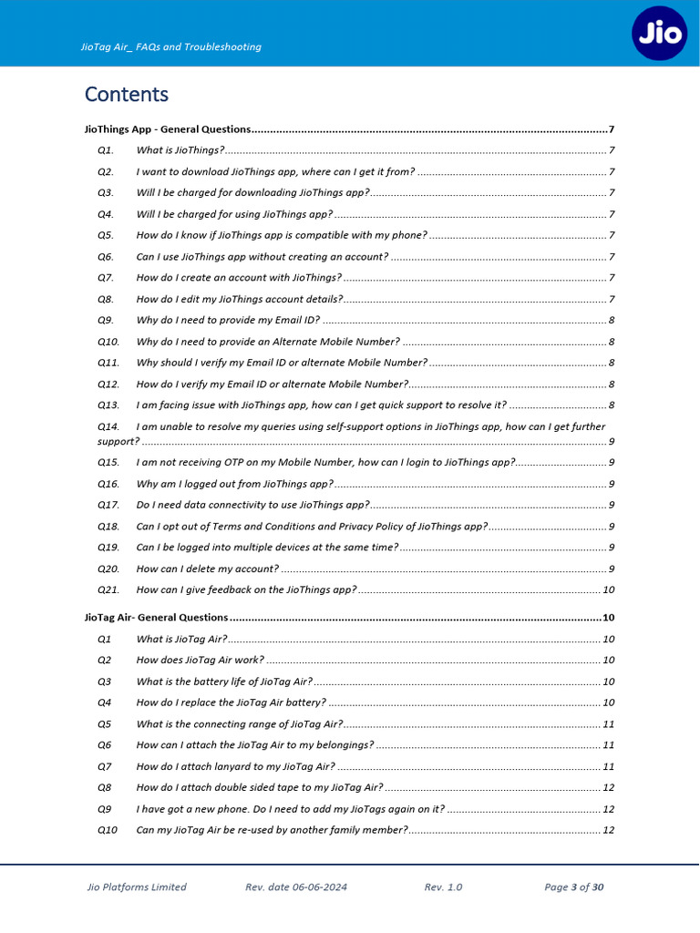 JioTagAir FAQ T2R V1.0 06-Jun-24 Removed | PDF | Mobile App | Ios