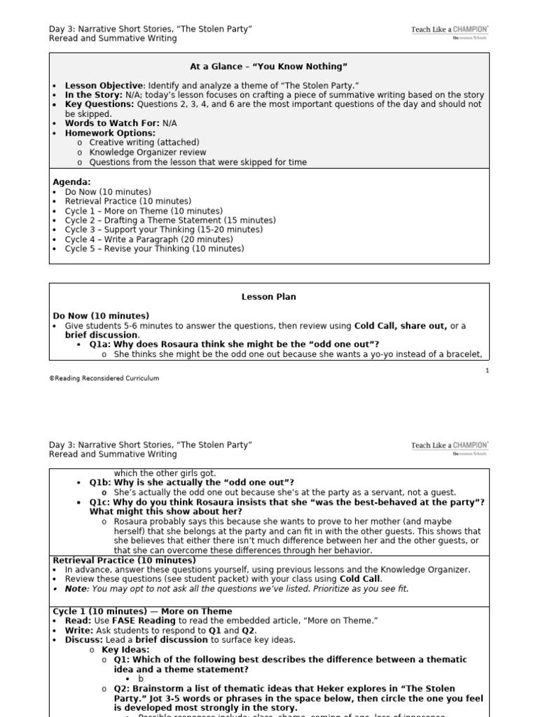 3 Short Stories Lesson Plan Stolen Party Day 3 | PDF | Human Communication 3 Short Stories Lesson Plan Stolen Party Day 3 | PDF | Human Communication