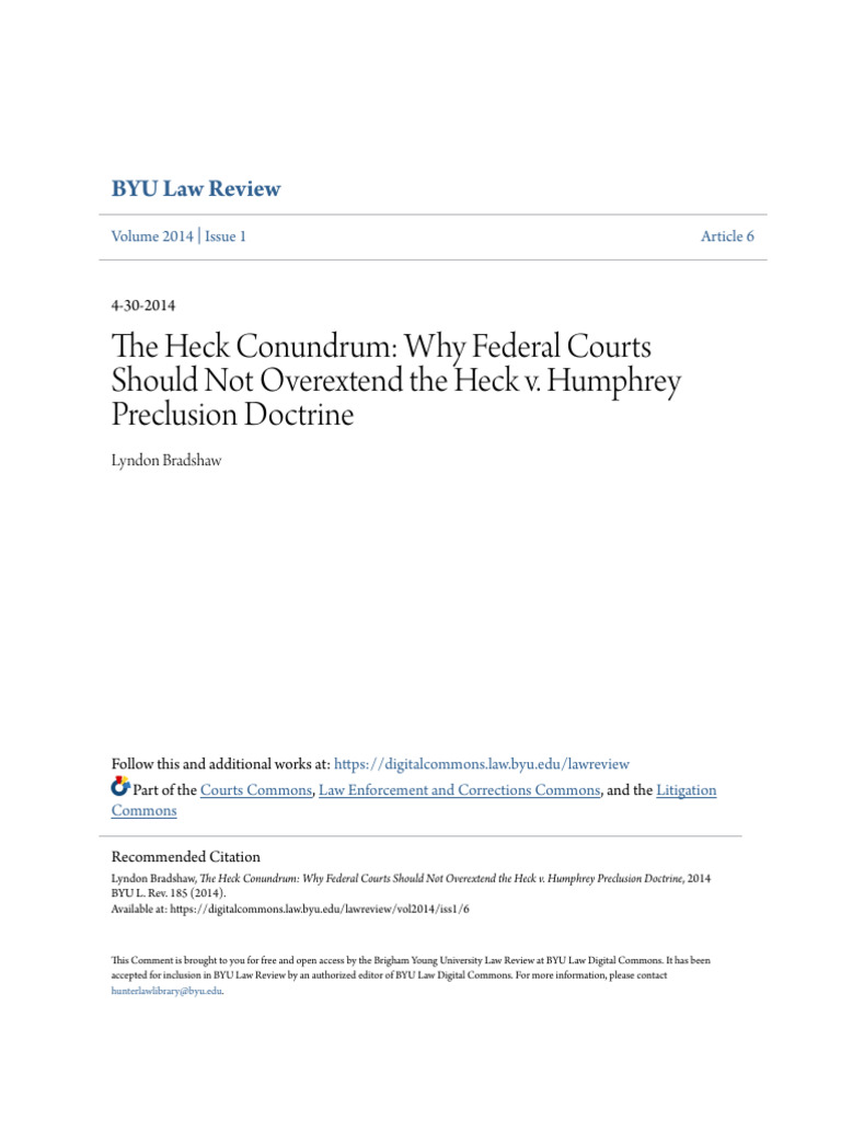 The Heck Conundrum - Why Federal Courts Should Not Overextend The | PDF | Collateral Estoppel ...