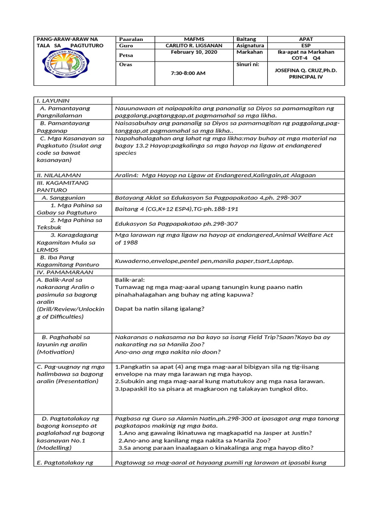 Cot 4 q4 Esp Bergonia | PDF
