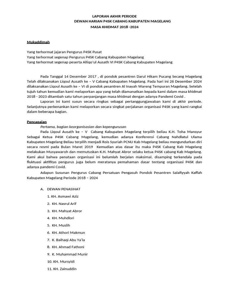 Laporan Akhir P4SK Magelang 2018-2024 | PDF