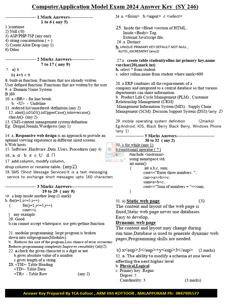 Hsslive Xii Comp App Com Tca Model Feb 2024 | PDF