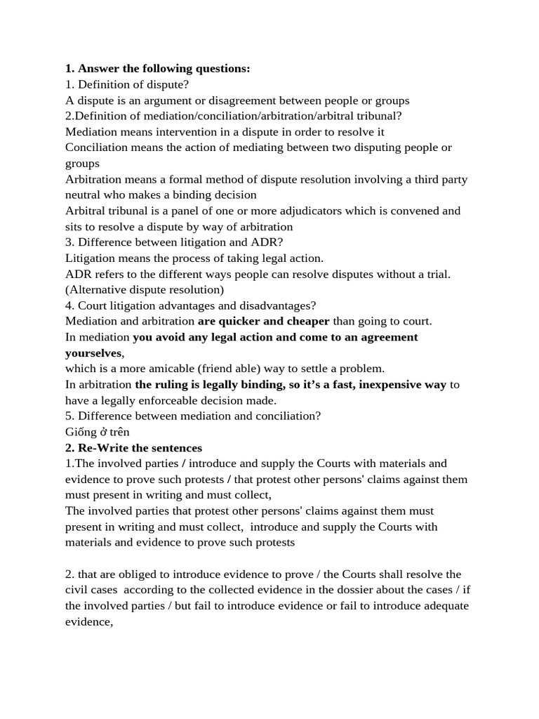 Dispute Resolution: Mediation vs. Arbitration | PDF | Alternative ...