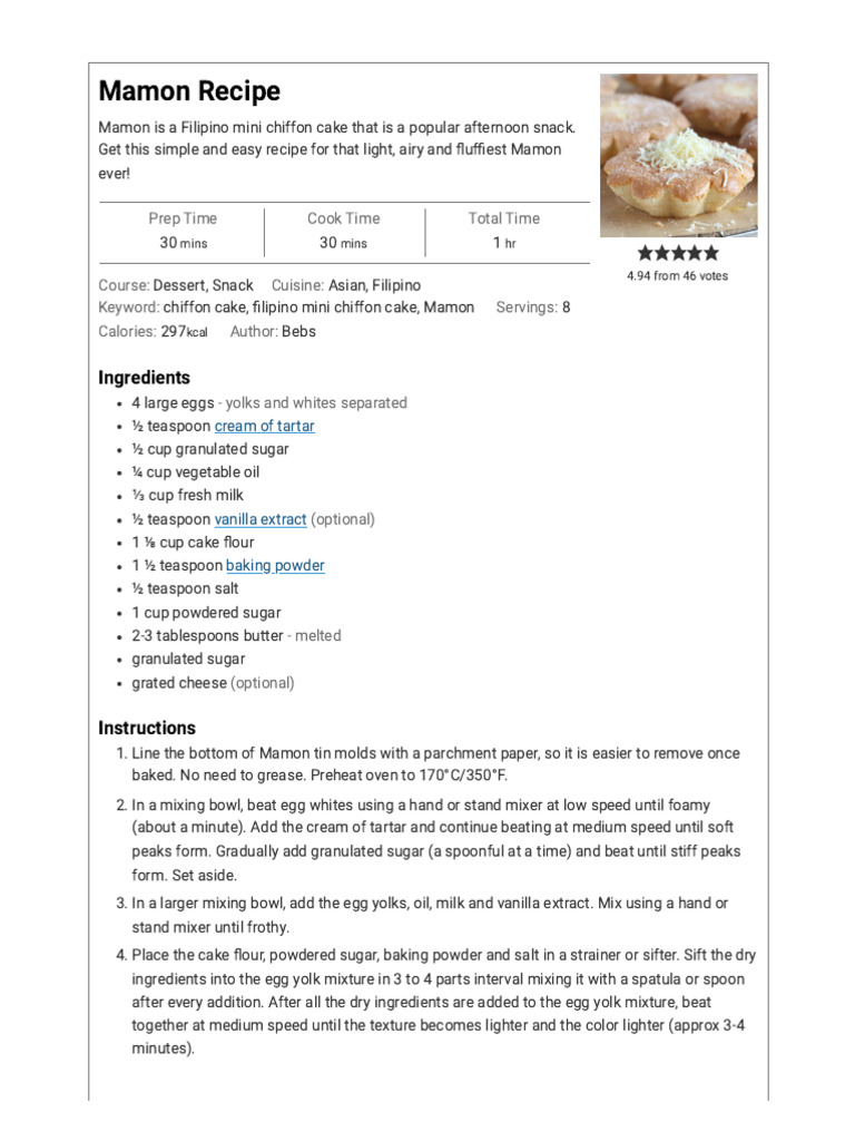Mamon Recipe - Foxy Folksy | PDF | Cakes | Teaspoon