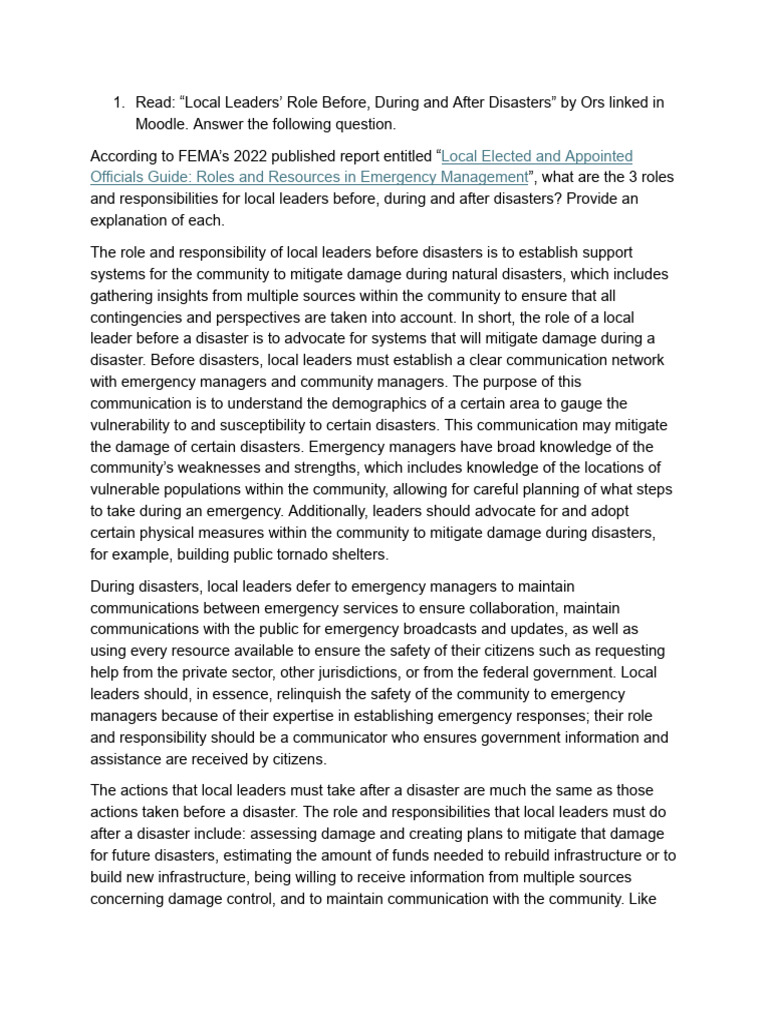 Local Leaders' Disaster Management Roles | PDF | Emergency Management ...