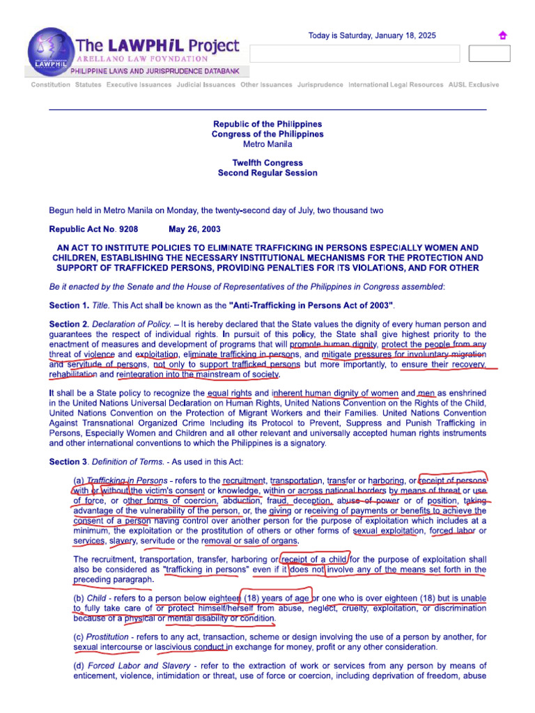 Republic Act 9208 | PDF