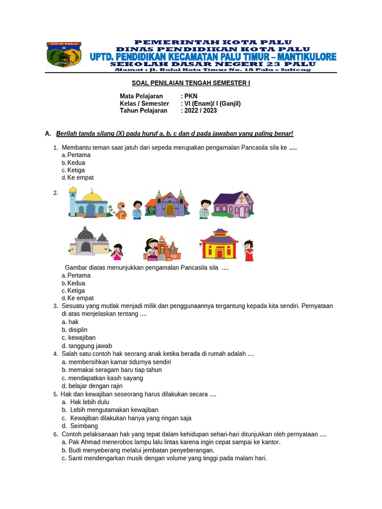 Soal Pts PPKN Kls 6 Semester 1 | PDF