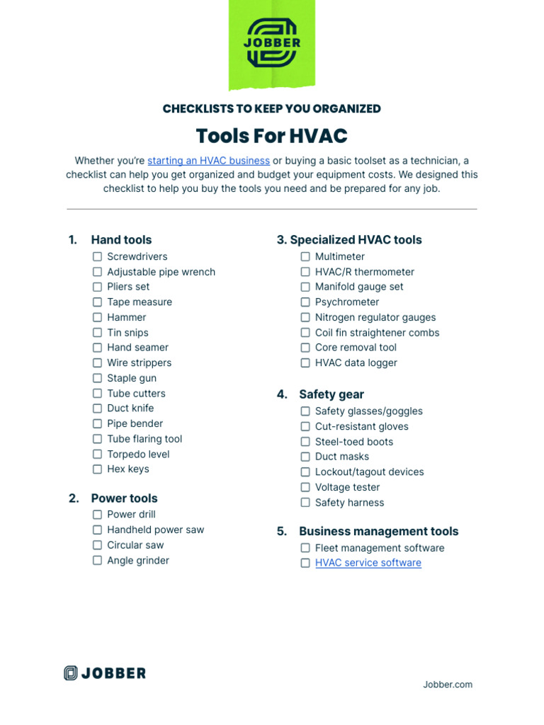 HVAC Tool Checklist for Technicians | PDF