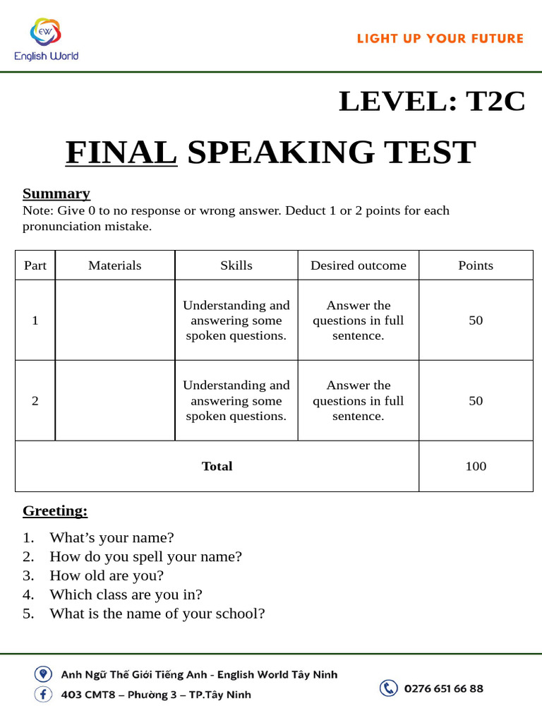T2C Final Speaking Test Guidelines | PDF | Linguistics | Human ...