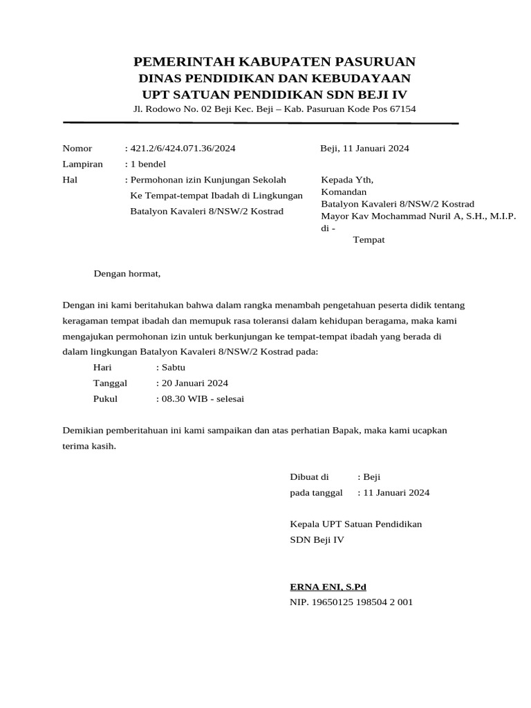 Surat Permohonan Izin Kunjungan Yonkav | PDF