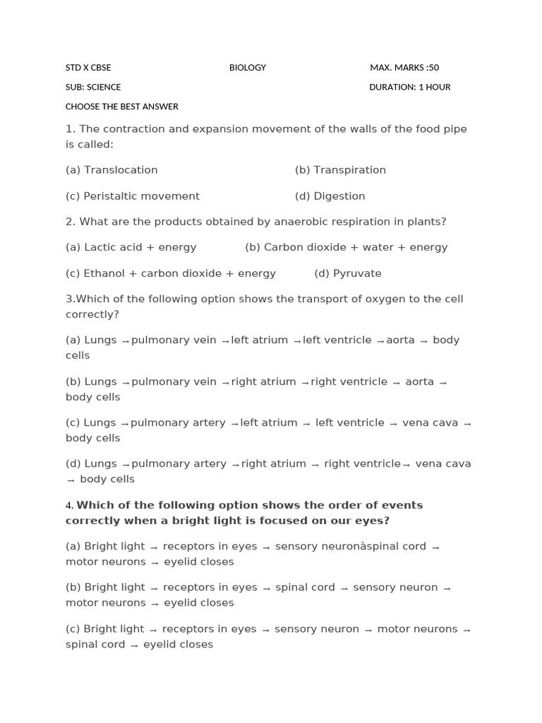Class 10 Biology | PDF | Atrium (Heart) | Vein
