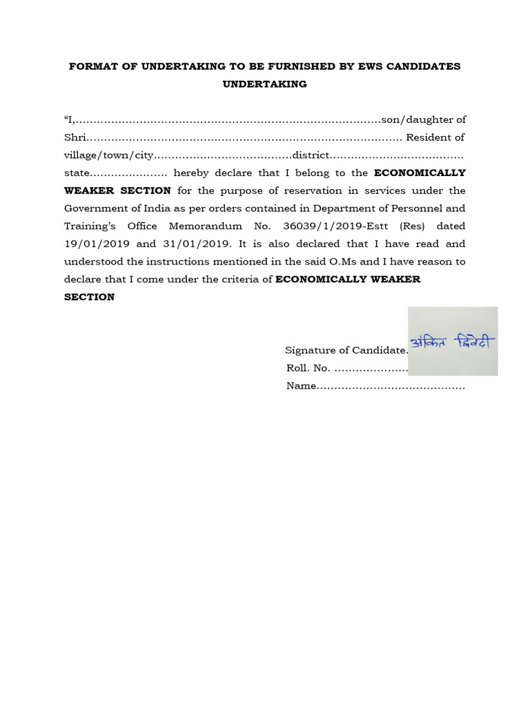 Ews Undertaking Format | PDF