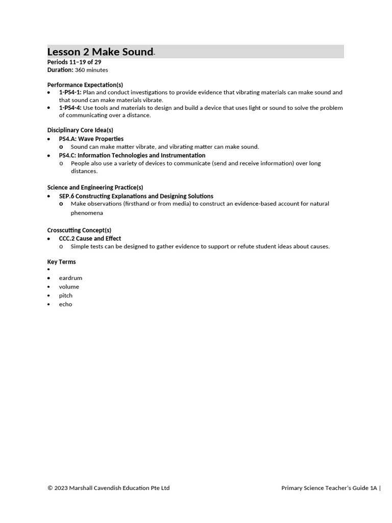 04 NGSS TG G1a U1 C1a L2 | PDF | Sound | Differentiated Instruction