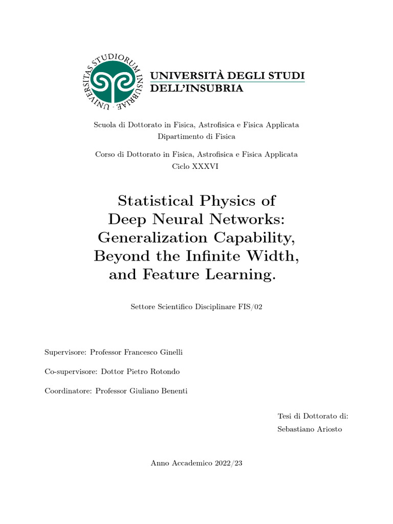 Statistical Physics Of Deep Neural Networks Generalization Capability