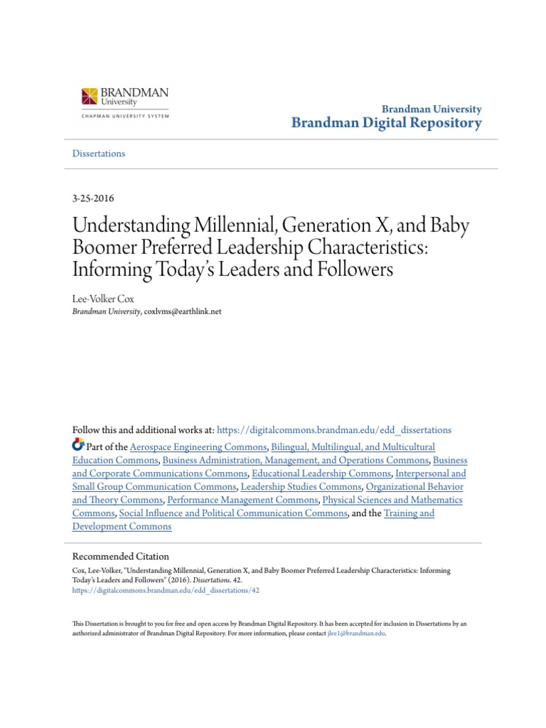 Understanding Millennial Generation X and Baby Boomer Preferred | PDF | Leadership | Statistics