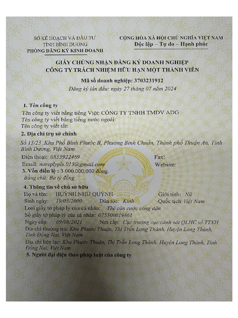 Cty TNHH TMDV Adg | PDF