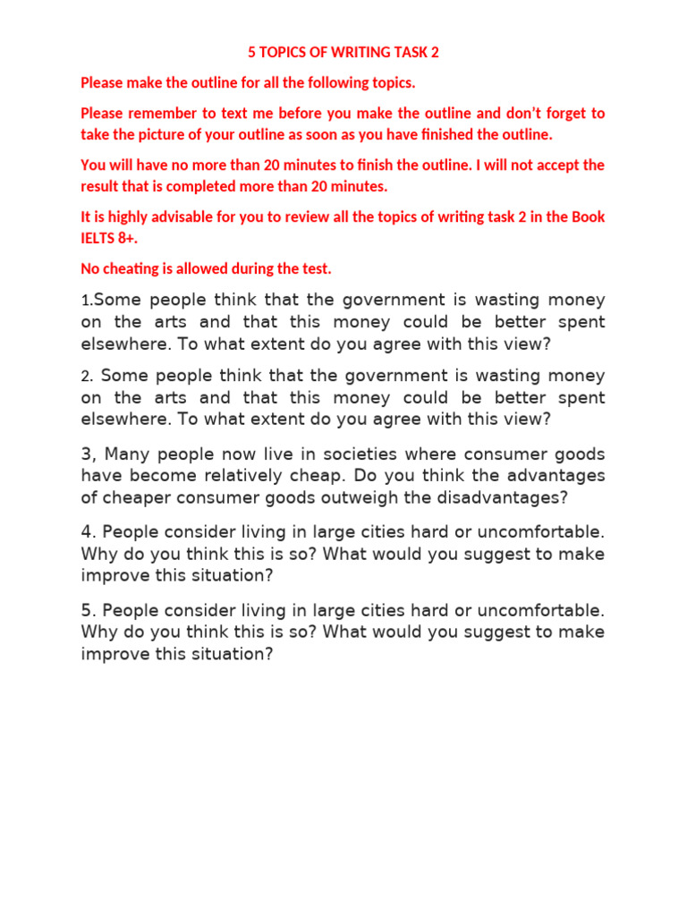 IELTS Writing Task 2 Topics Outline | PDF